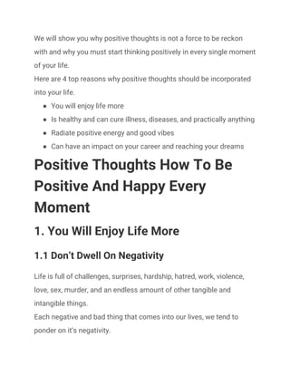 Positive Thoughts How To Be Positive And Happy Every Moment | PDF