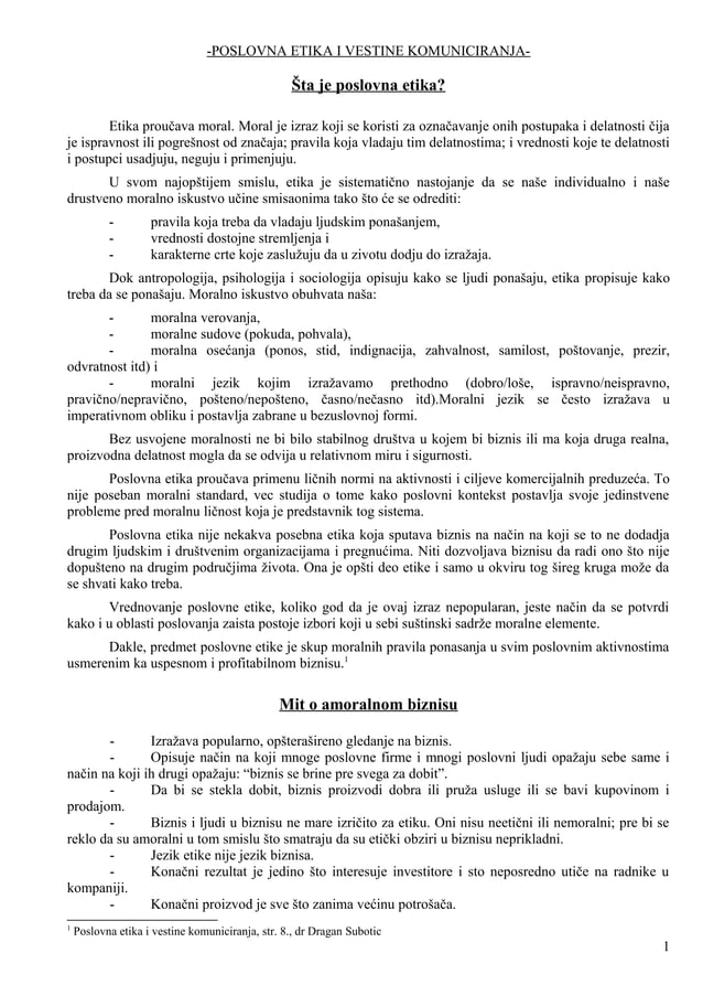 Poslovna etika poslovna etika i vestine komuniciranja | PDF