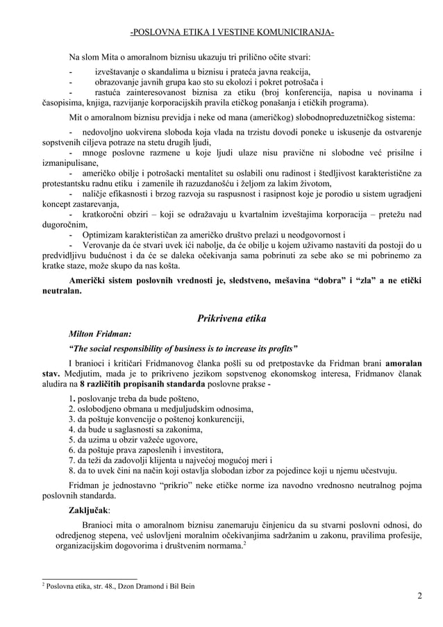 Poslovna etika poslovna etika i vestine komuniciranja | PDF