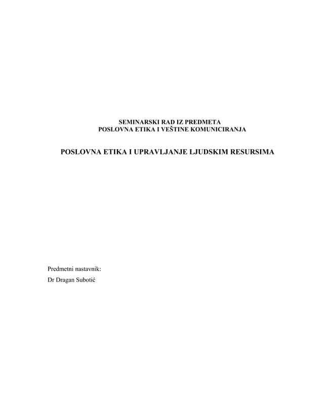 Poslovna etika i upravljanje ljudskim resursima | DOC