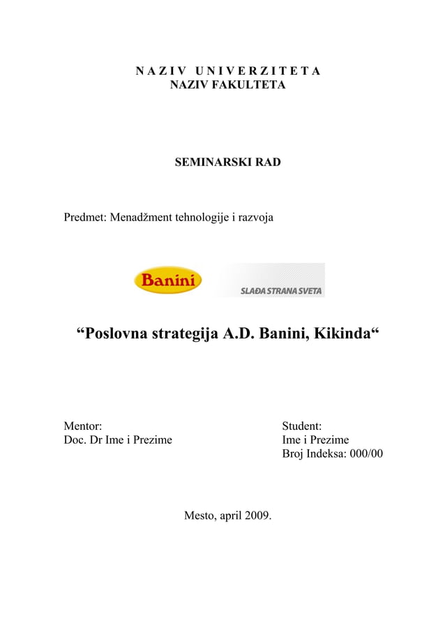 Poslovna strategija a.d. banini, kikinda | PDF