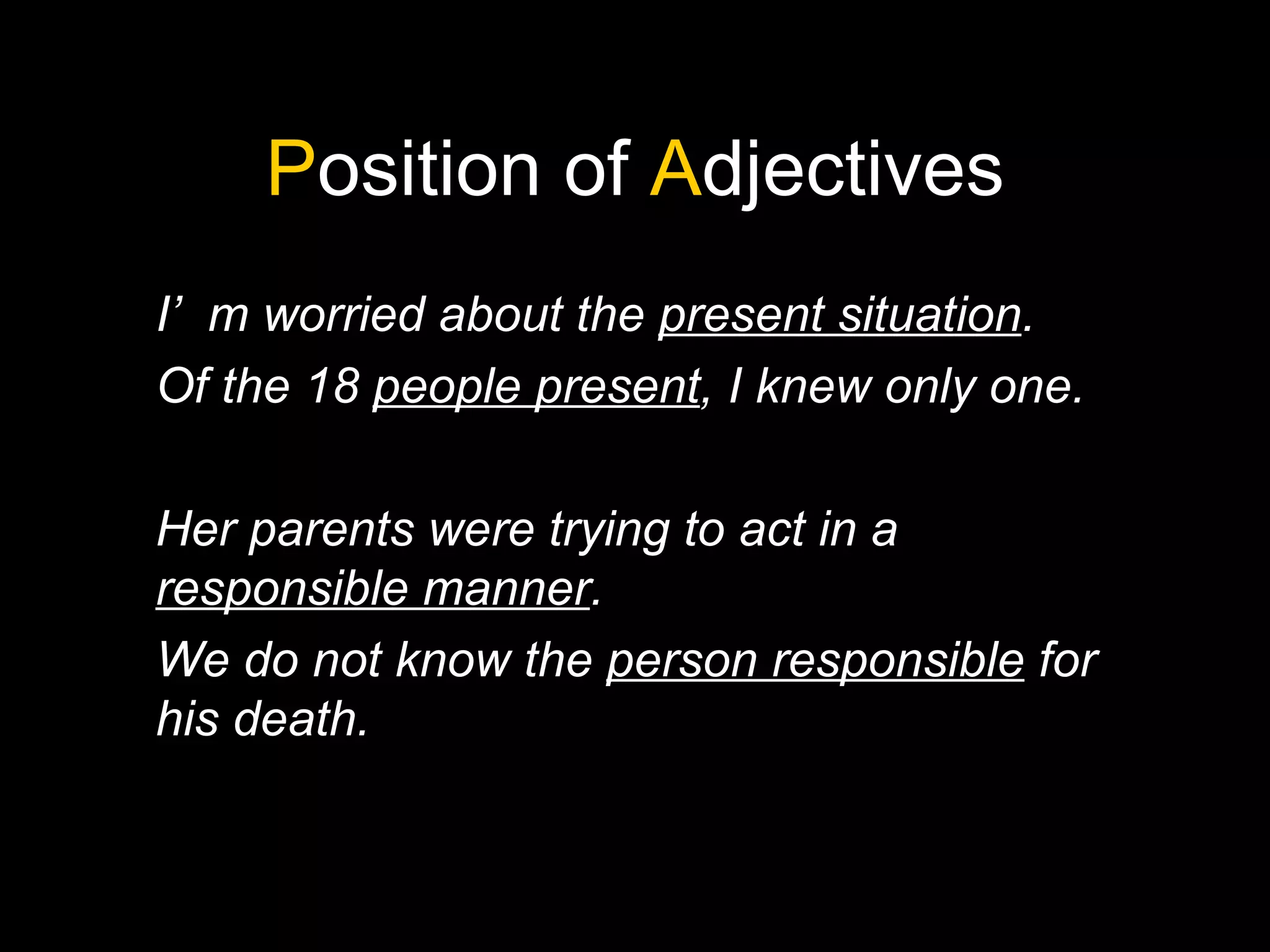 Position of Adjectives | PPT