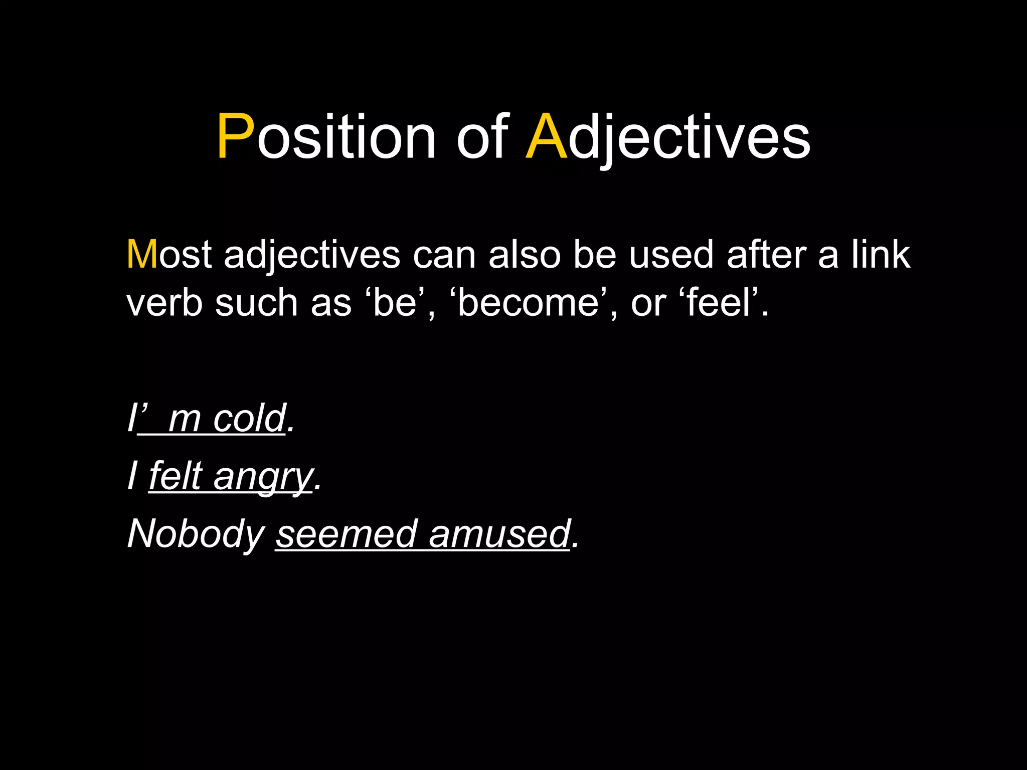 Position of Adjectives | PPT