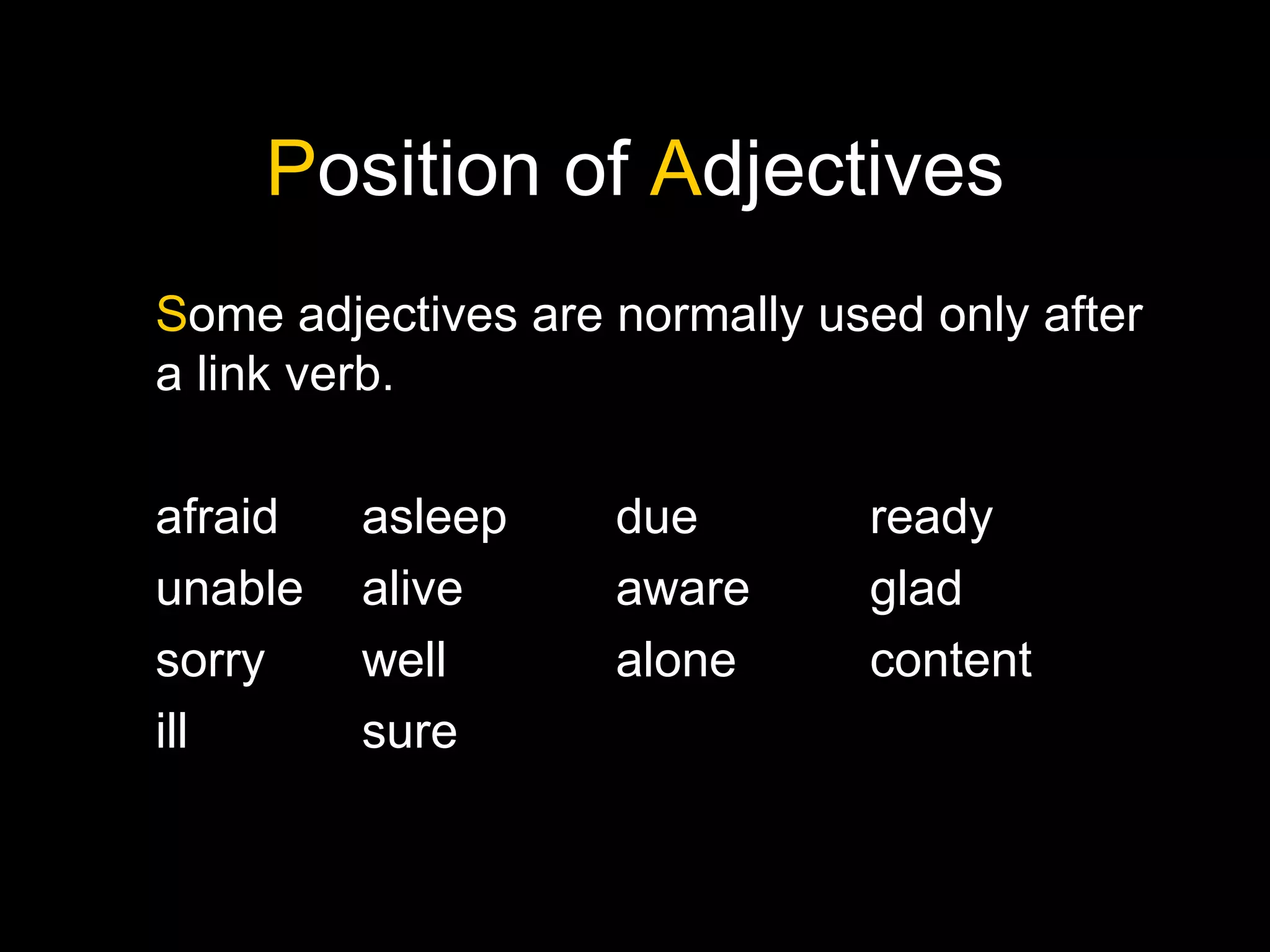 Position of Adjectives | PPT