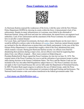 Posse Comitatus Act Analysis | PDF