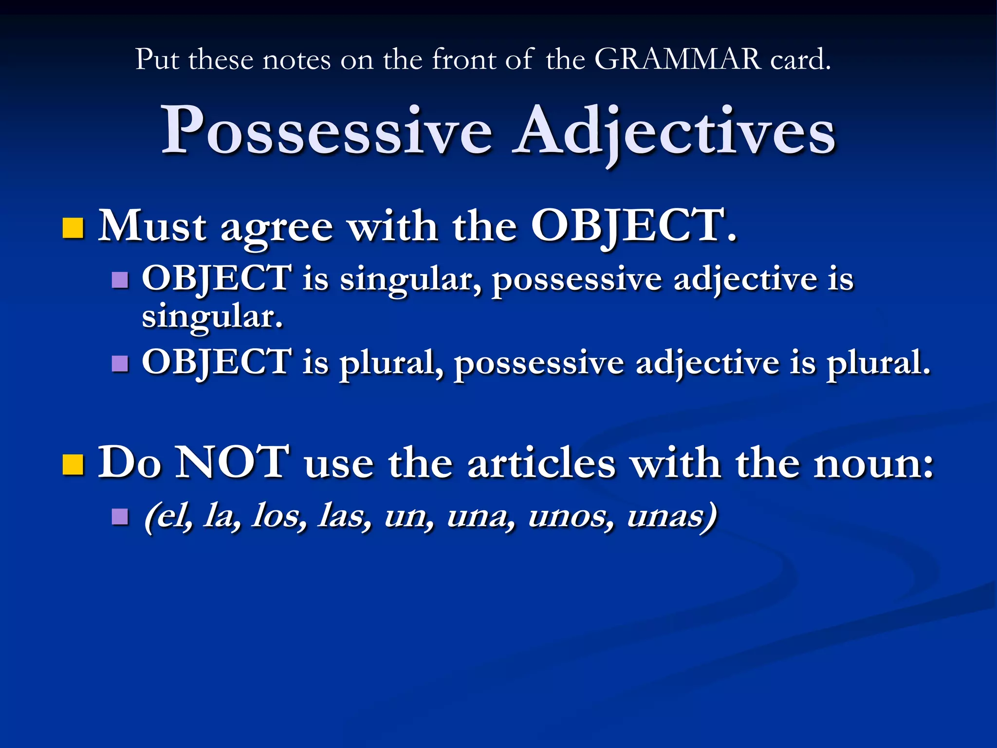 Possessive adjectives -Esp.1 | PPT