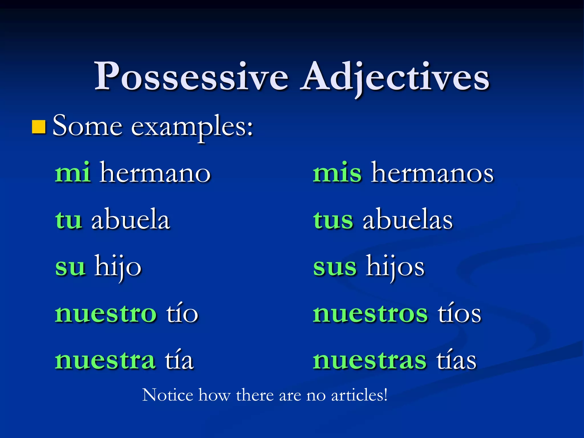 Possessive adjectives -Esp.1 | PPTX