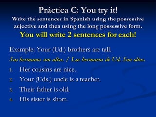 Possessive adjectives -Esp.1 | PPT