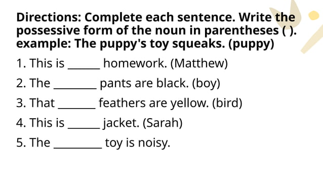 POSSESSIVE NOUN LESSON ENGLISH 4 DAY 1-5 | PPT