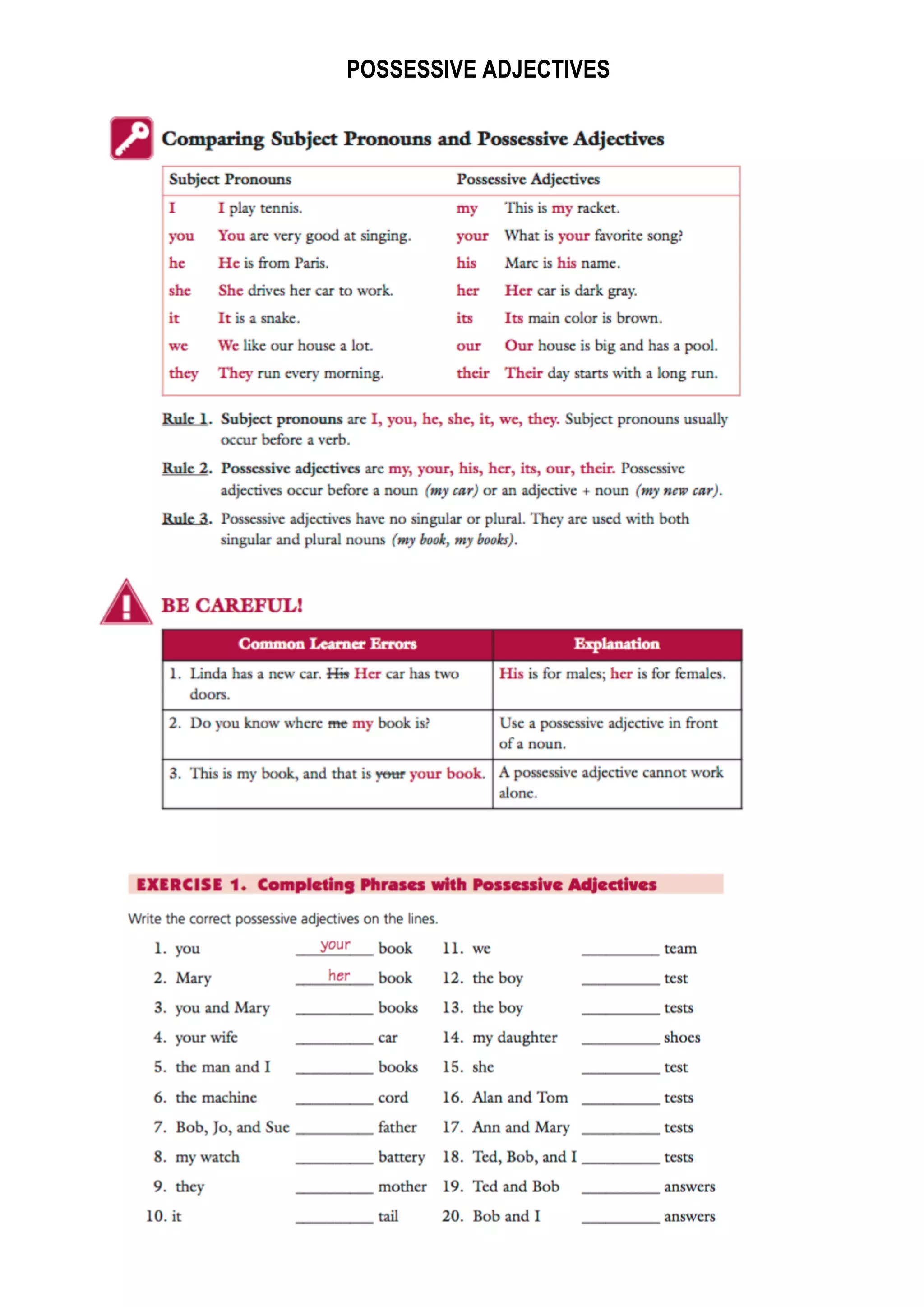 Possessive adjectives A1-A2 | PDF