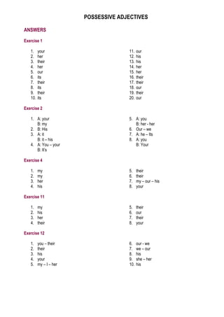 Possessive adjectives A1-A2 | PDF