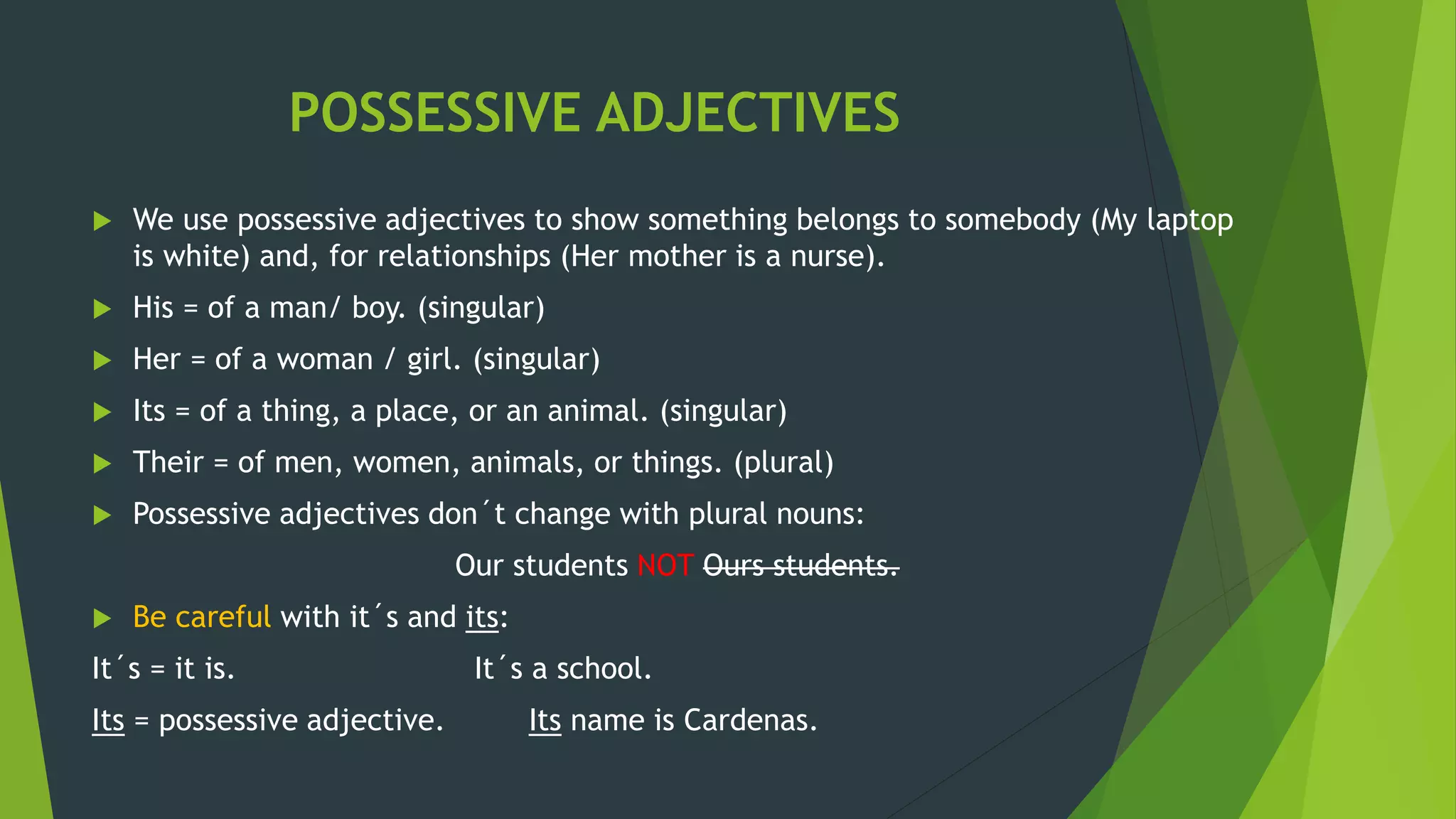 Possessive adjectives and exercises | PPT