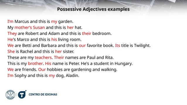 possessive adjectives and professions jobs | PPTX