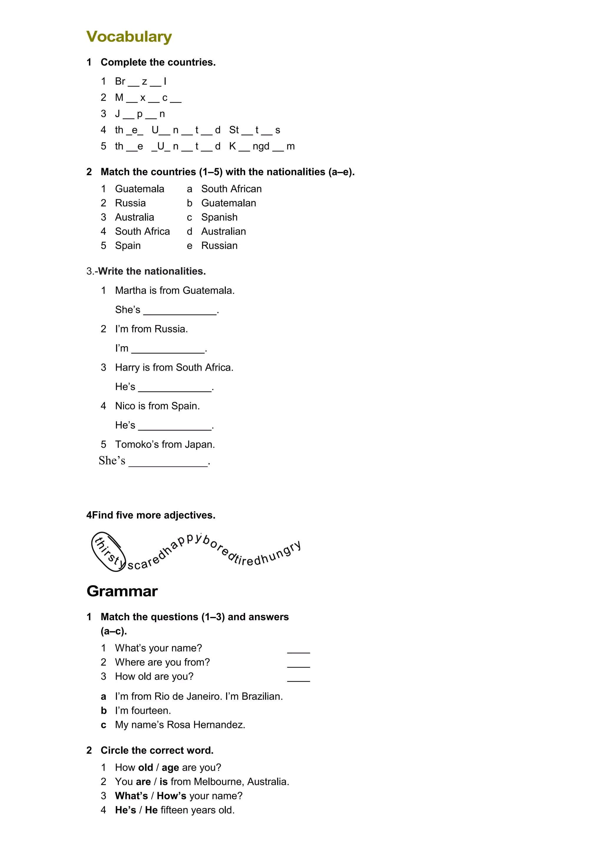 Possessive adjectives,country,be,greetings | DOC