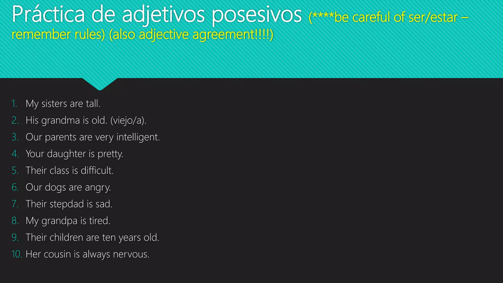 Possessive adjectives ppt with practice without answers | PPTX
