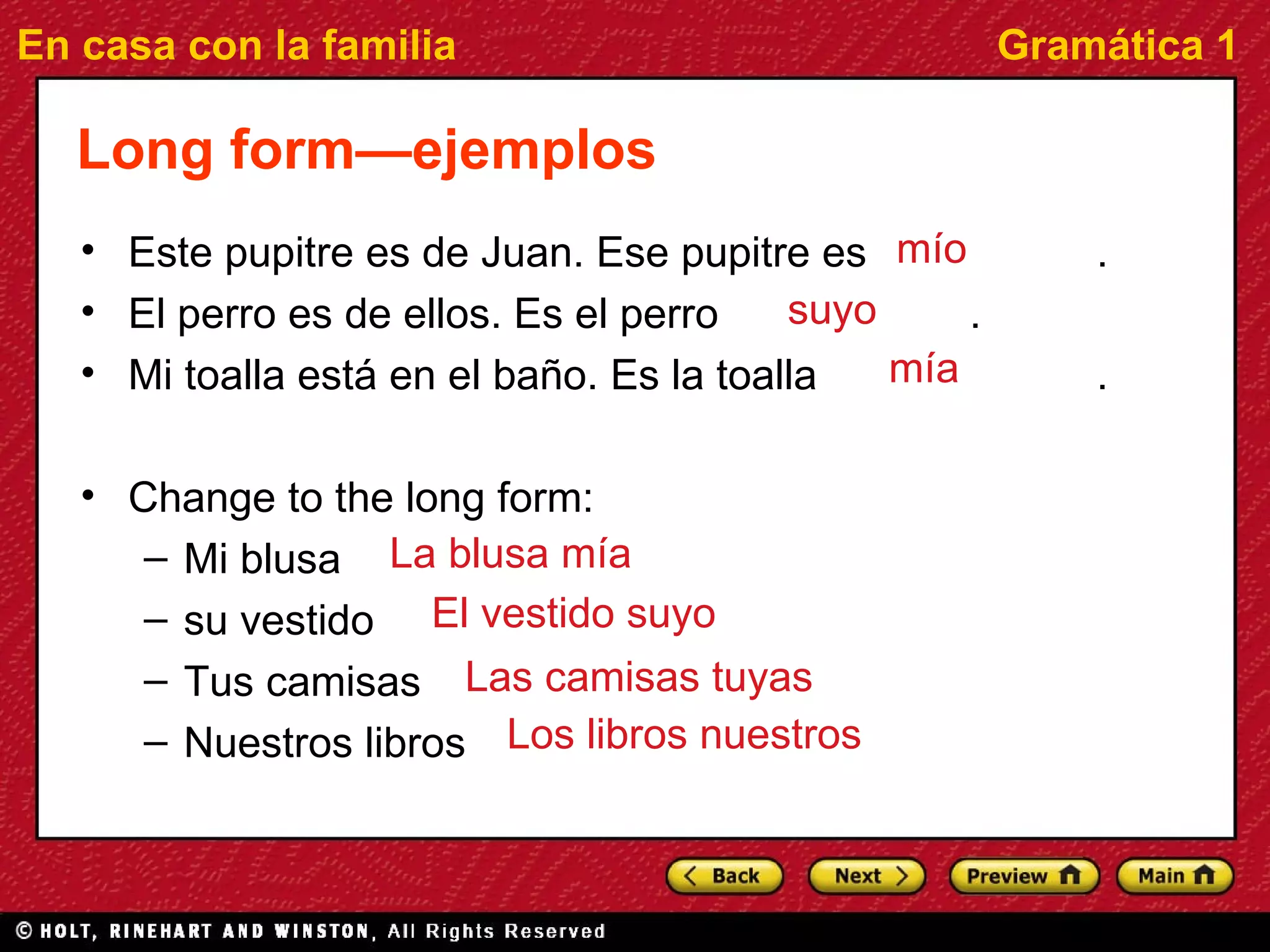 Possessive adjectives short and long | PPT