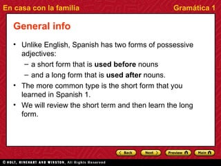 Possessive adjectives short and long | PPT