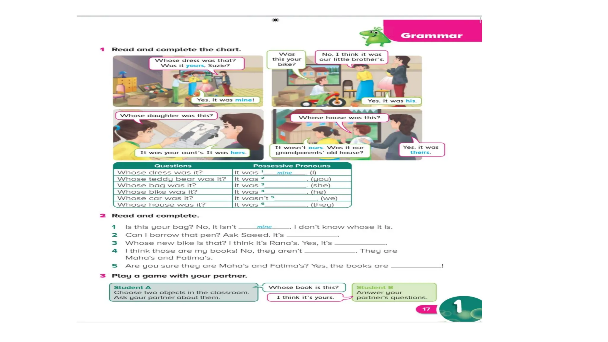 English possessive pronouns for all the grades from primary one until ...