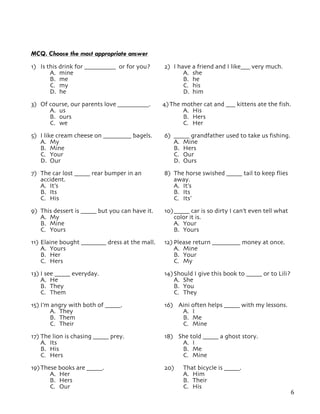 PRONOUN, POSSESSIVE ADJECTIVE & POSESSIVE PRONOUN | PDF