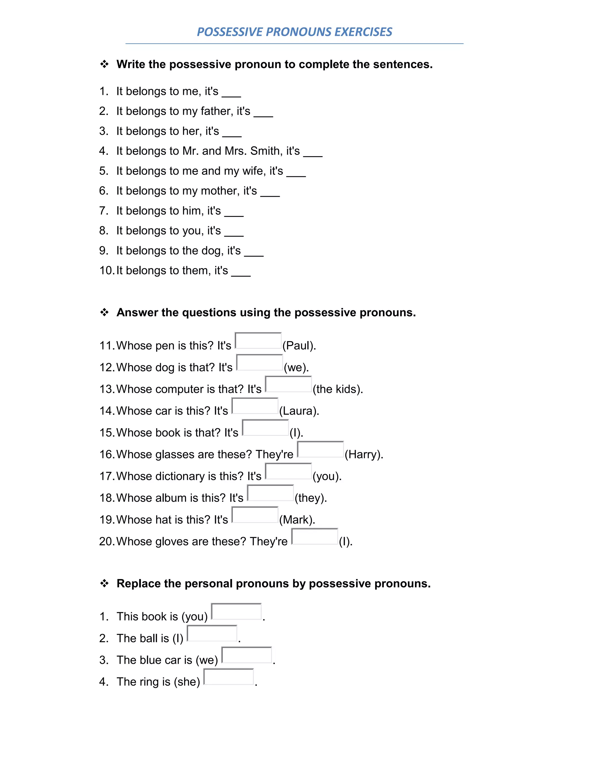 Possessive Pronouns | DOCX | Family and Relationships