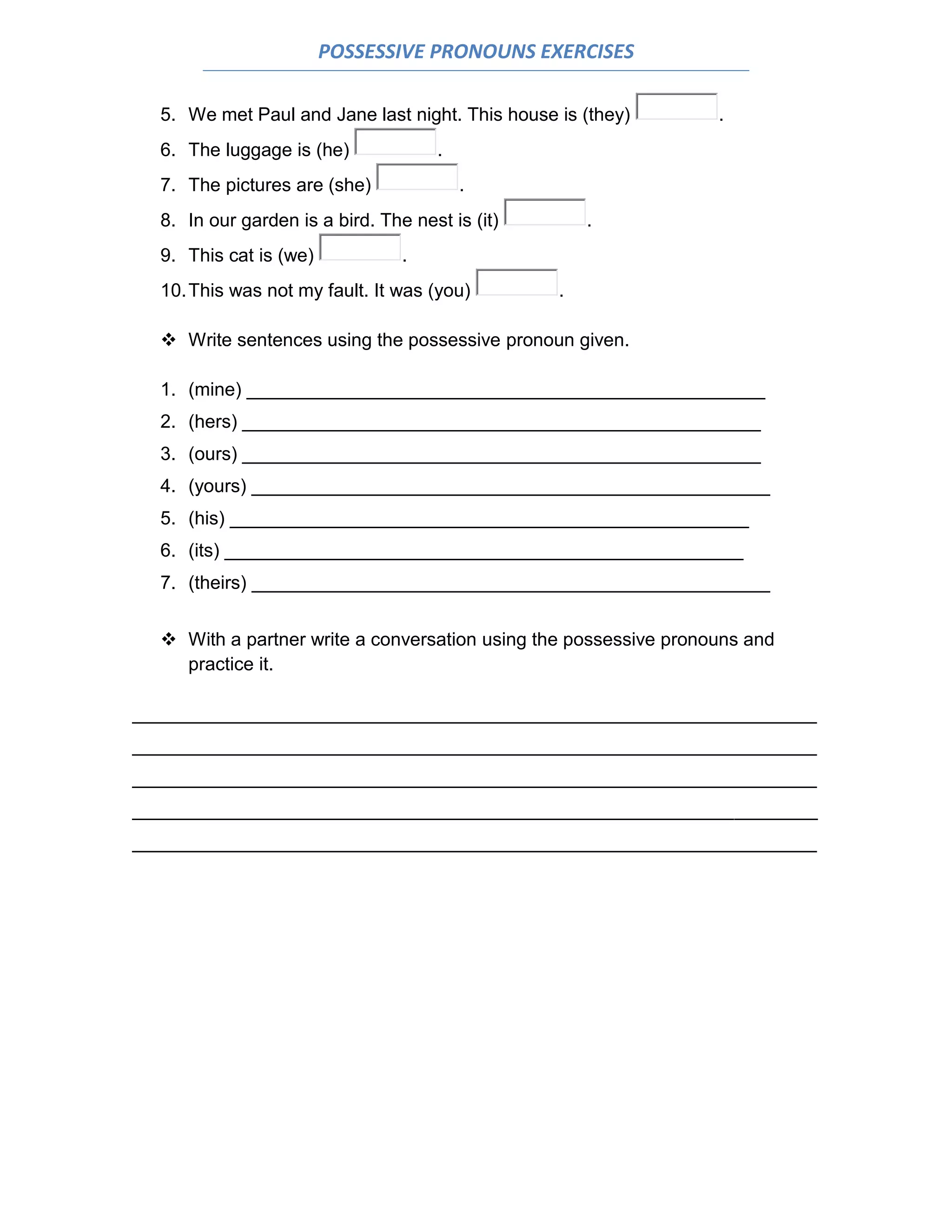 Possessive Pronouns | DOCX | Family and Relationships