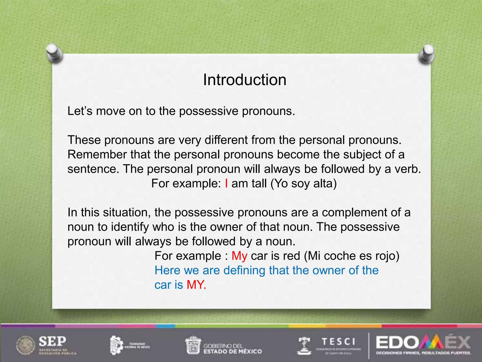 Possessive pronouns | PPTX