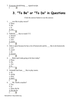 Possessive pronouns and to be or to do difference quiz | DOCX