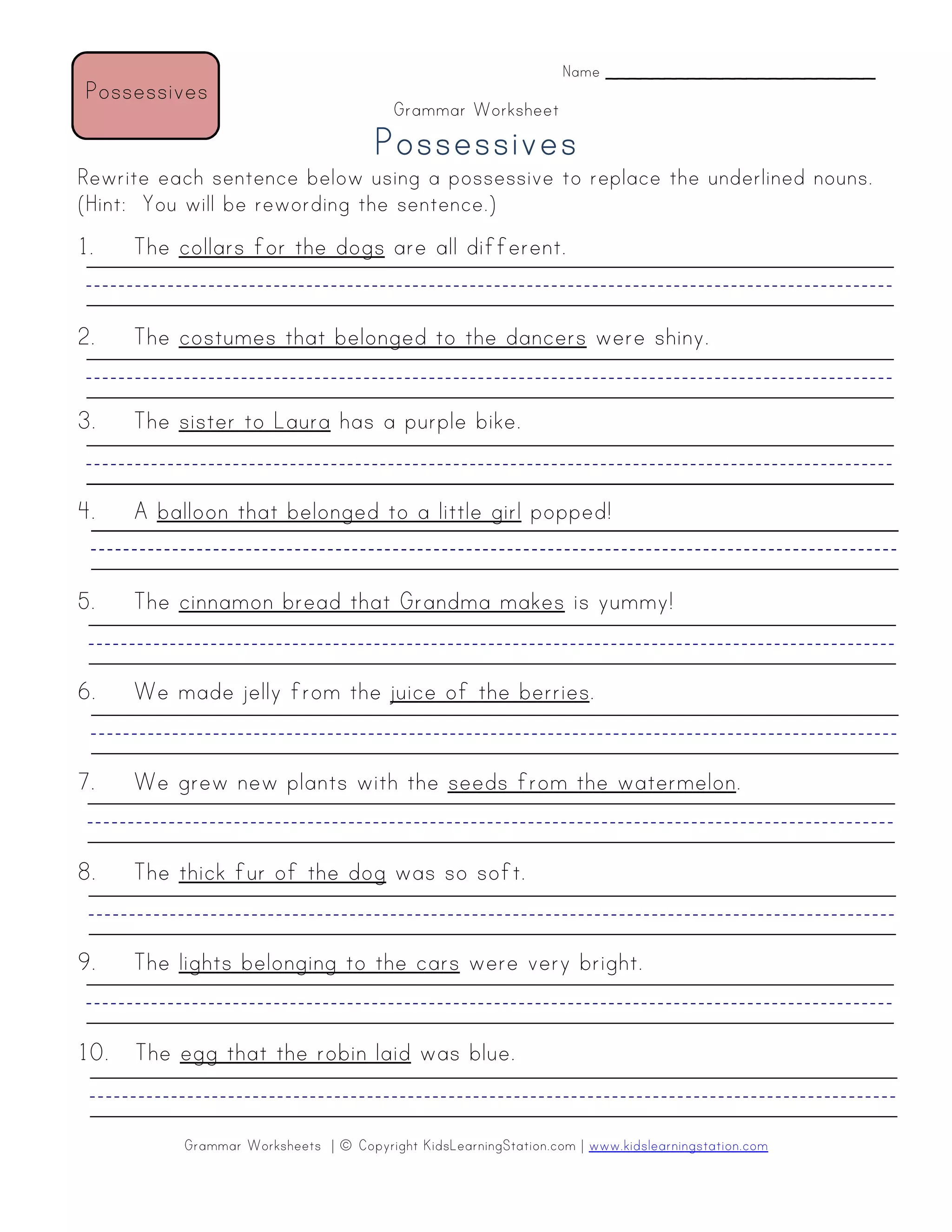 Possessives worksheet-rewrite | PDF