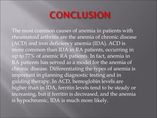 Possible causes of anemia in a patient with rheumatoid | PPT