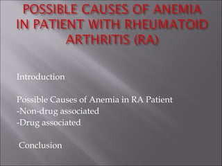 Possible causes of anemia in a patient with rheumatoid | PPT