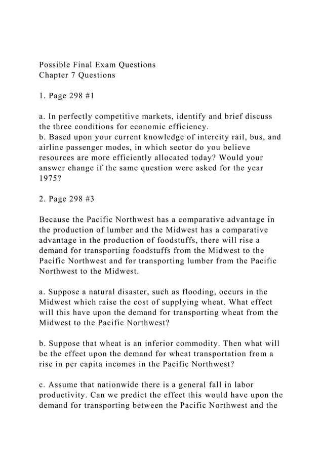 Possible Final Exam QuestionsChapter 7 Questions1. Page 298 .docx
