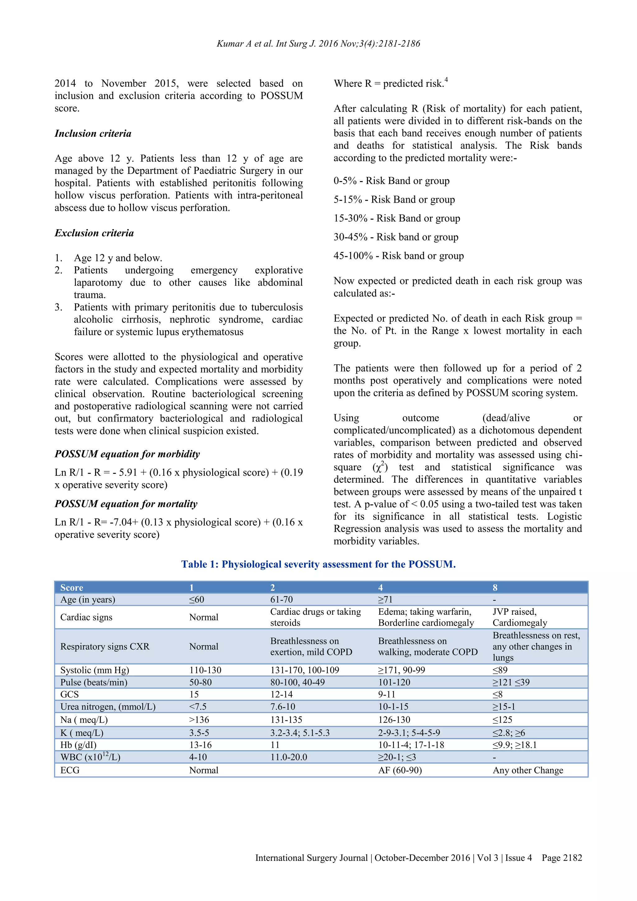 Evaluation of POSSUM scoring system in patients with perforation ...