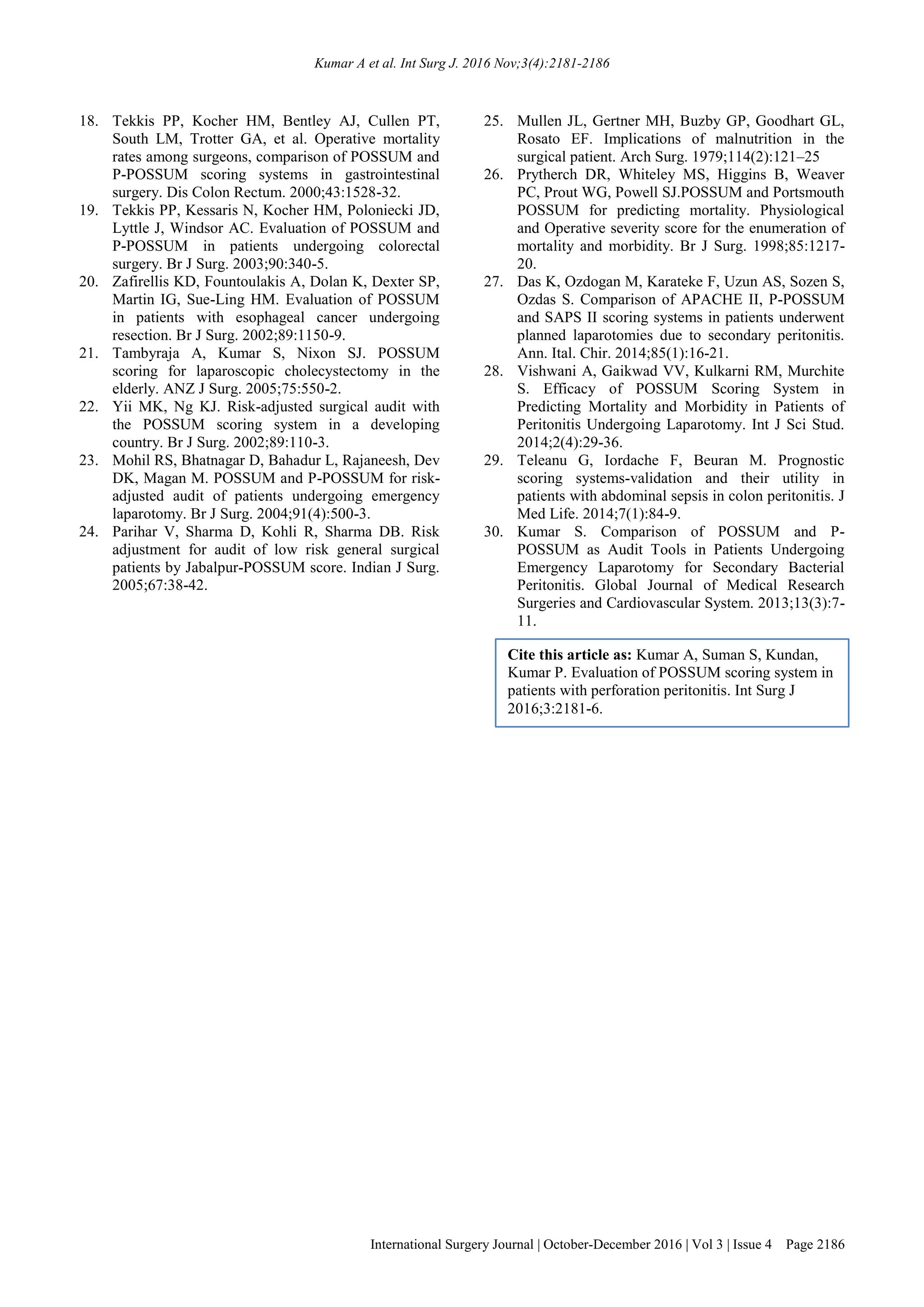 Evaluation of POSSUM scoring system in patients with perforation ...