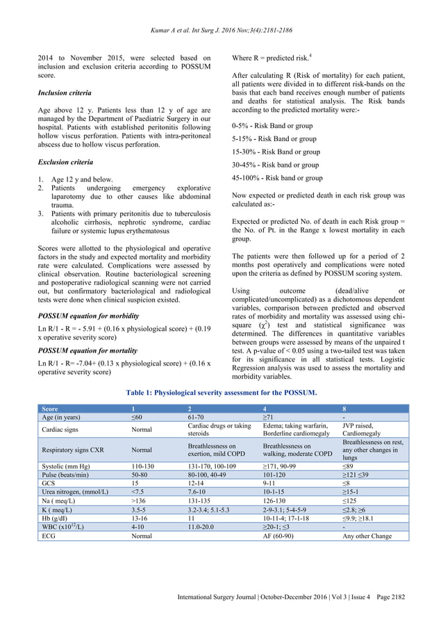 Evaluation of POSSUM scoring system in patients with perforation ...
