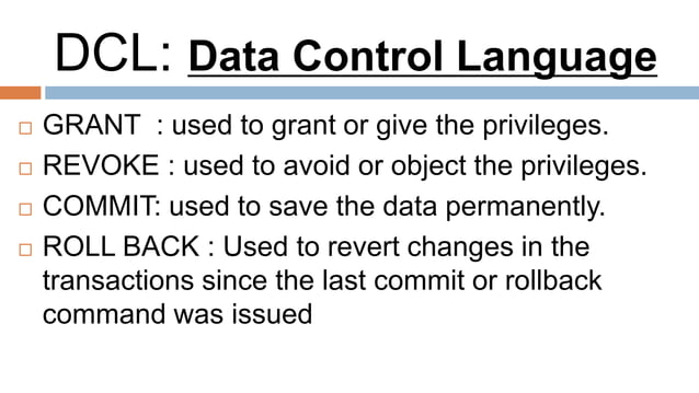 DBMS Notes: DDL DML DCL | PPTX