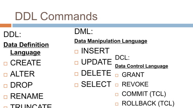 DBMS Notes: DDL DML DCL | PPTX