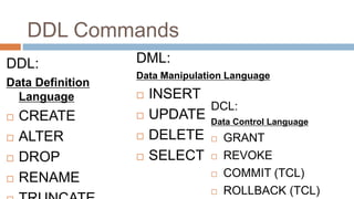 DBMS Notes: DDL DML DCL | PPT