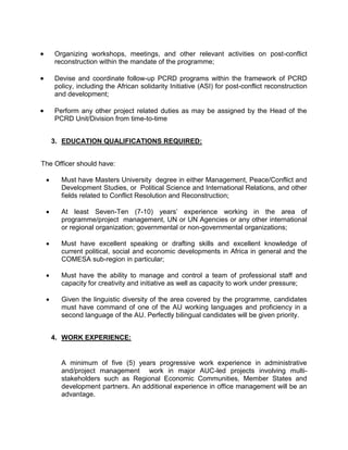 Post conflict reconstruction and development officer e-0 | PDF