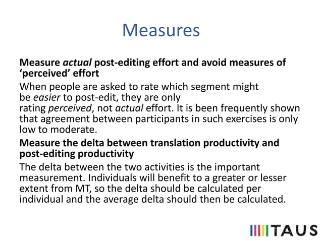 TAUS Post-Editing Productivity Guidelines | PPT