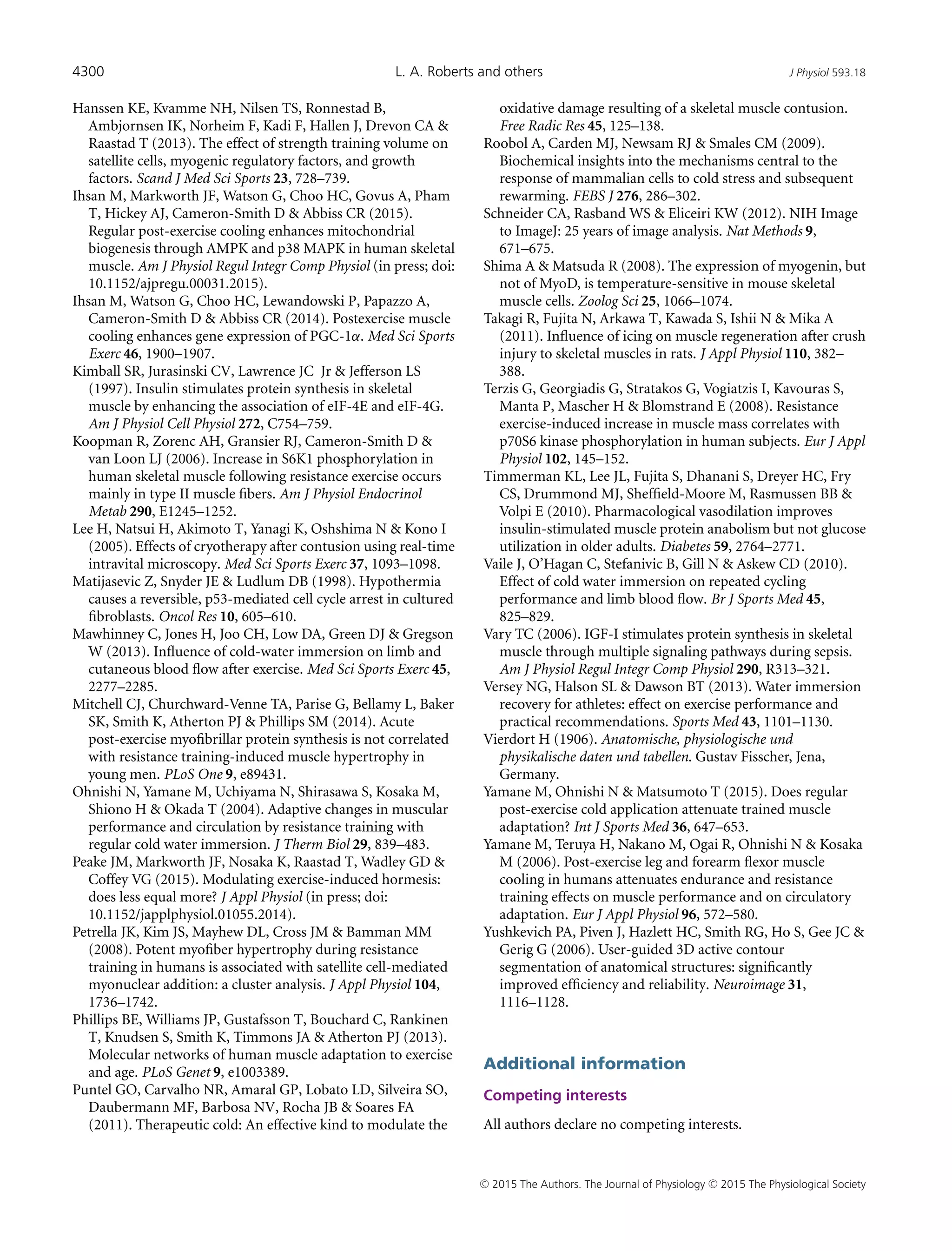 Post exercise cold water immersion attenuates acute anabolic signalling ...