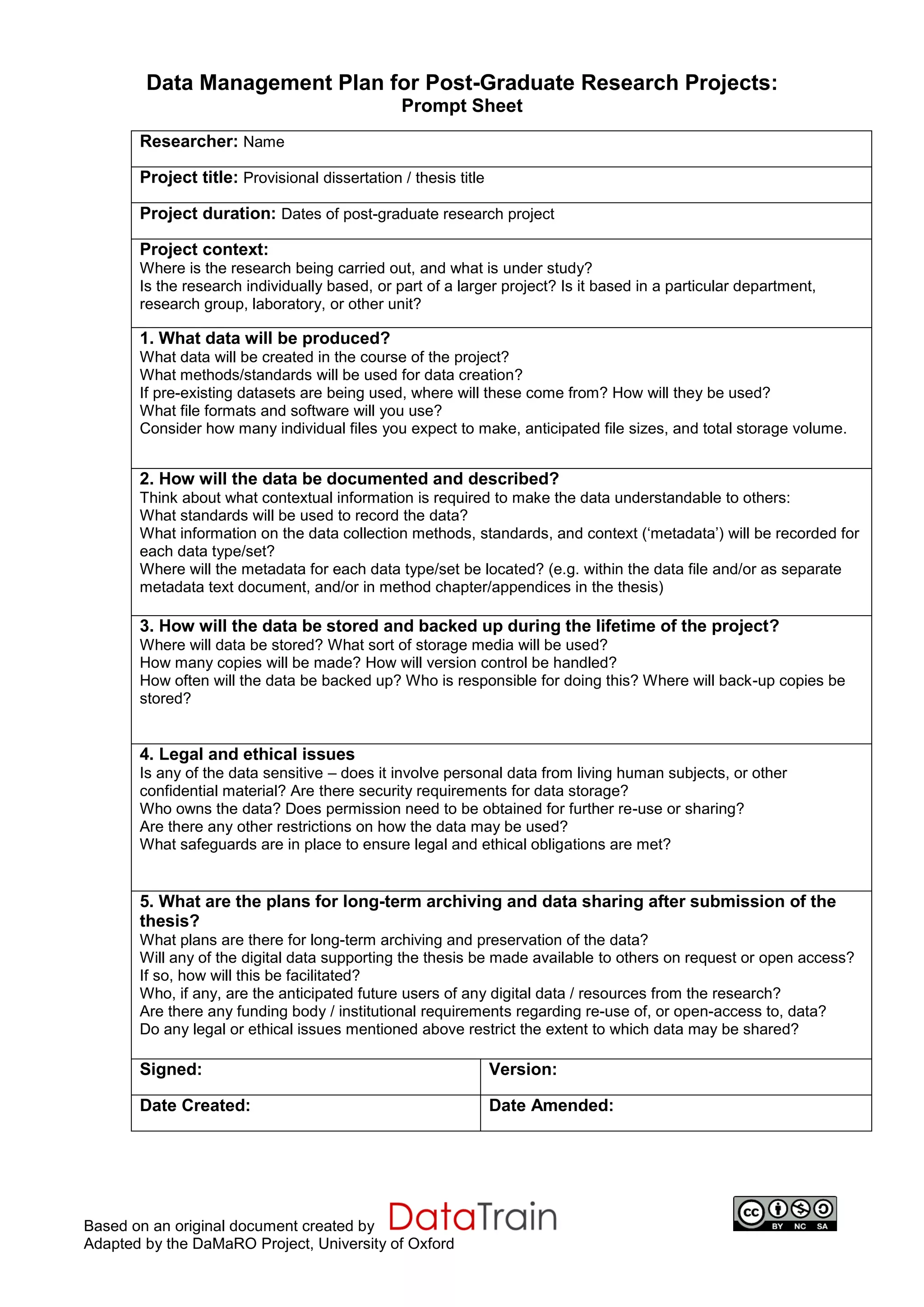 Data management plan template | PDF
