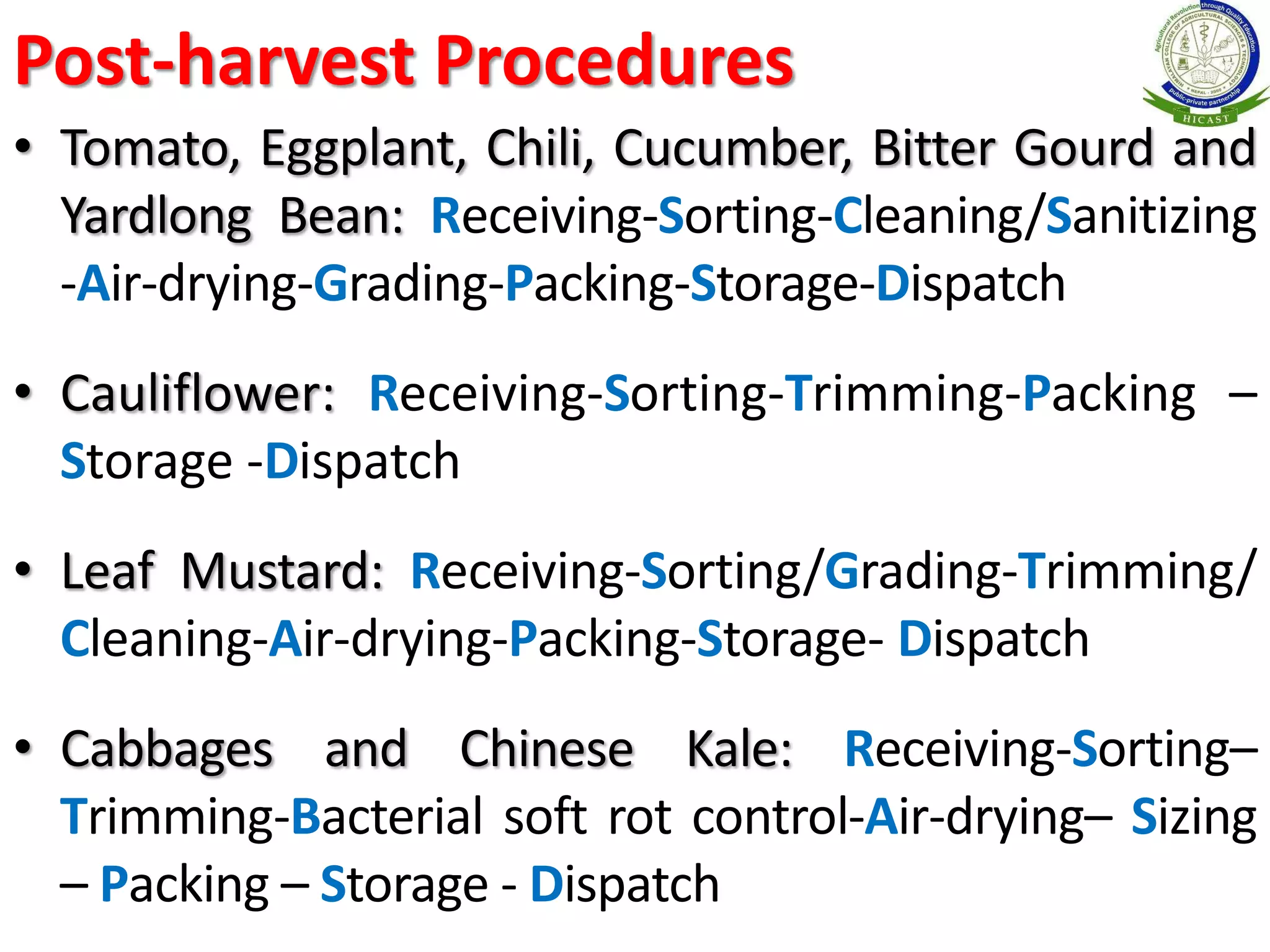 Post Harvest Management of Vegetables Crops | PPTX