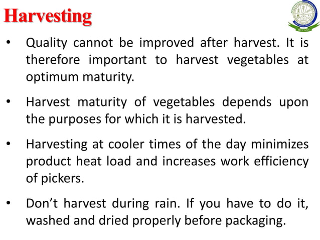 Post Harvest Management of Vegetables Crops | PPTX