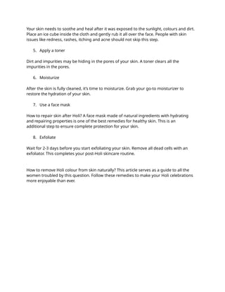 Post Holi Skincare Routine, Remove Holi Colours Naturally.pptx