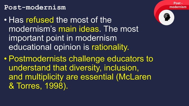 Post-Modernism in Education .pptx | Secondary Education | Education