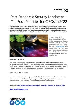 Post-Pandemic Security Landscape – Top Four Priorities for CISOs in ...