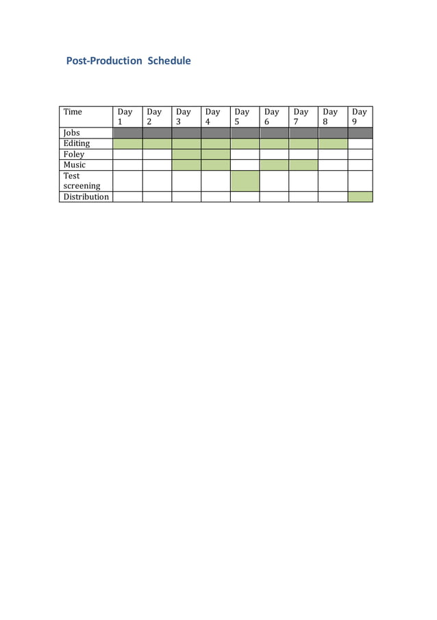 Post production schedule | DOCX | Video Production | Content Production