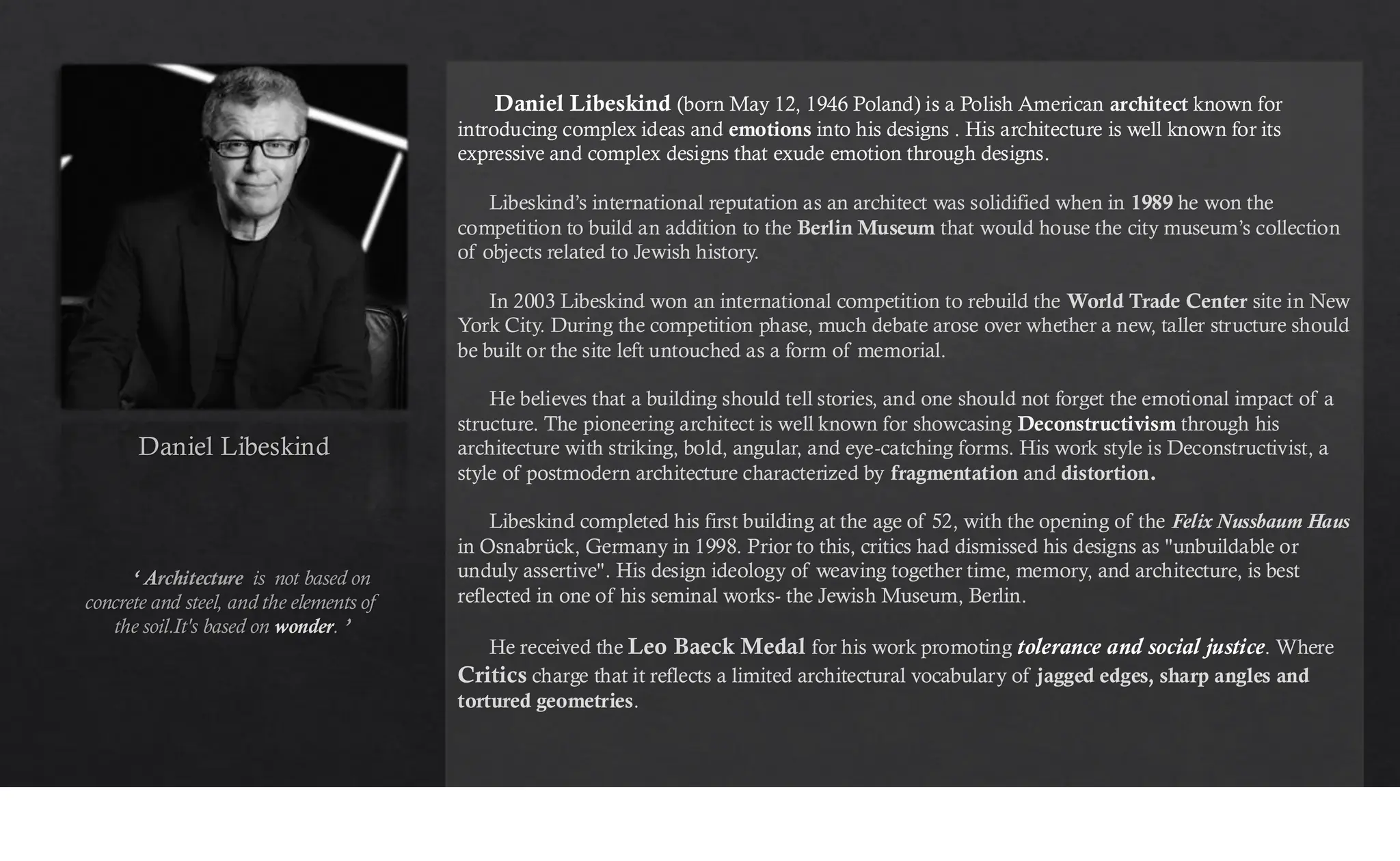 Post-Structuralism era of Architecture specifically Daniel Libeskind ...