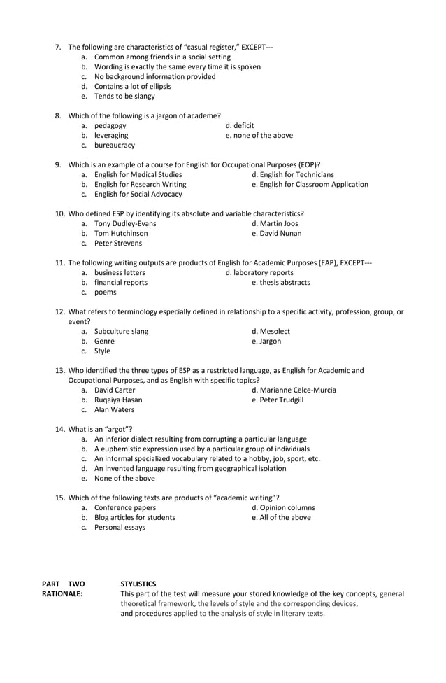 Post test-LET Review English Majors