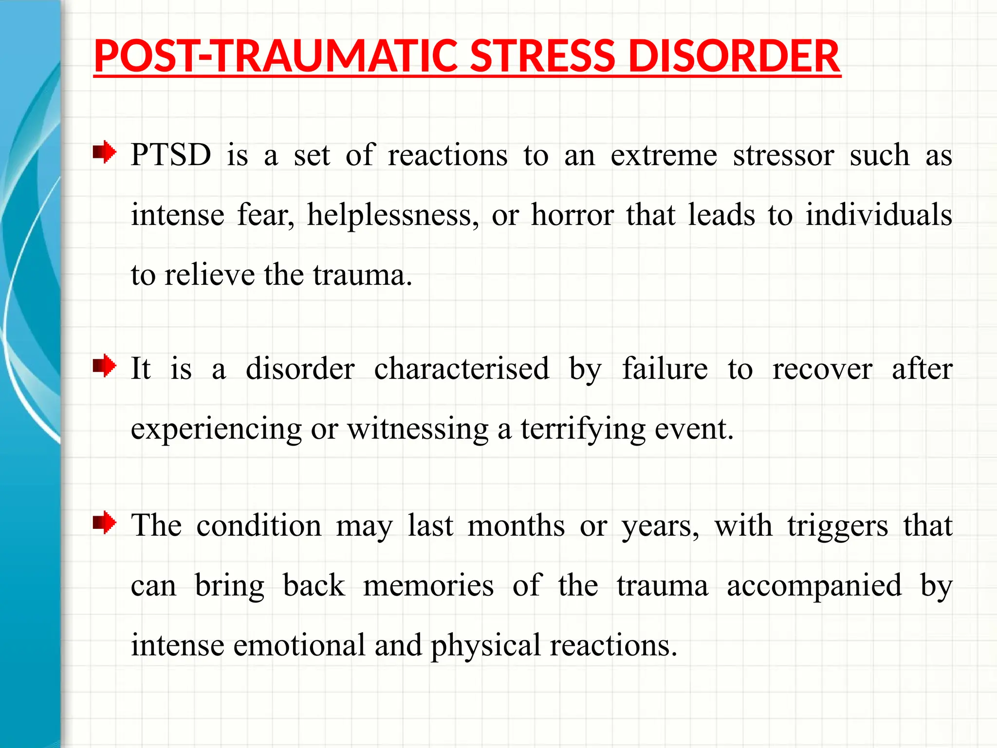 POST-TRAUMATIC STRESS DISORDER AND REHAIBILITATION OF DISASTER VICTIMS.pptx